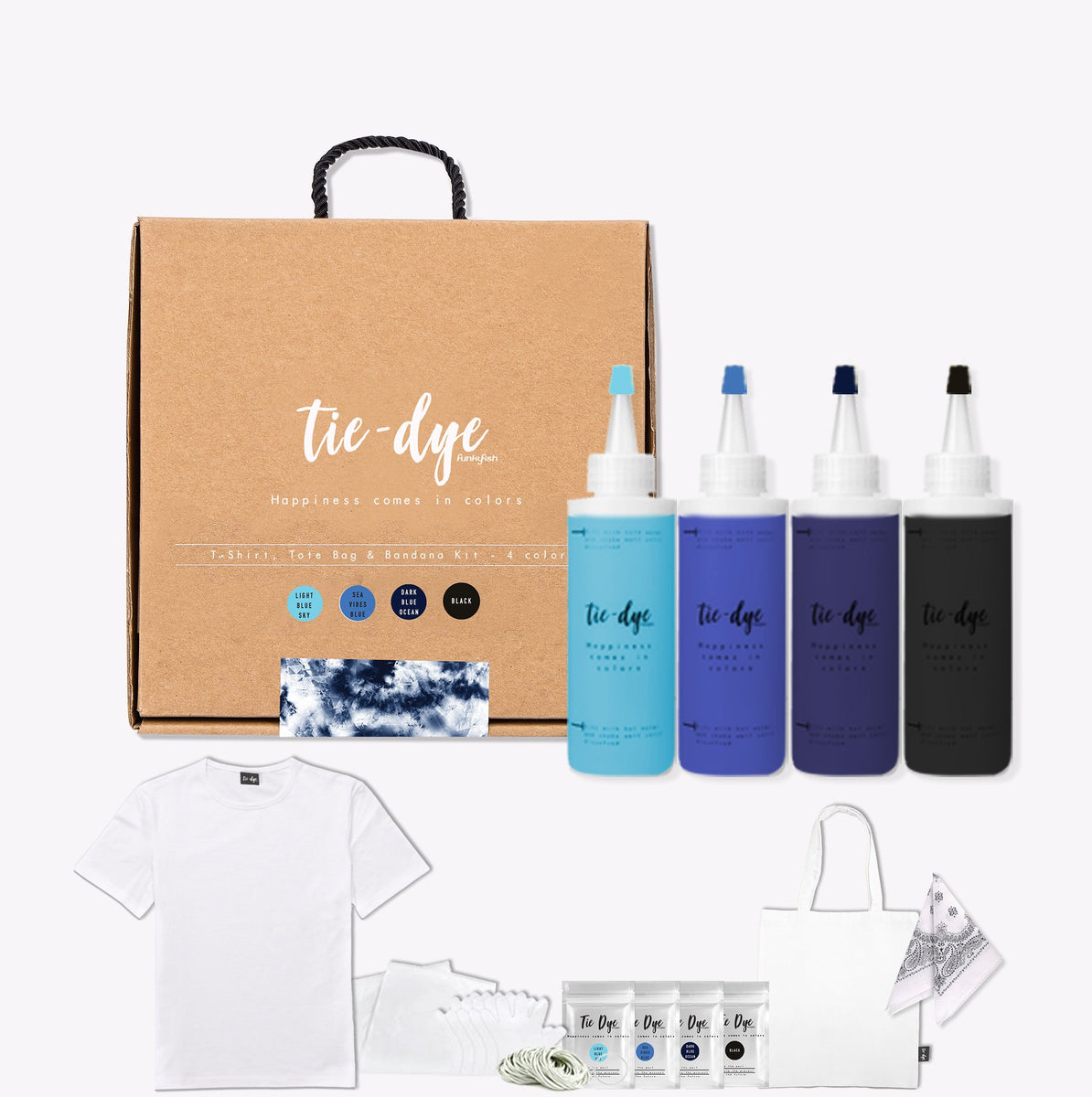 ערכת חולצה אוברסייז – תיק צד – בנדנה עם ארבעה צבעי TIE DYE – FunkyFish פאנקי פיש